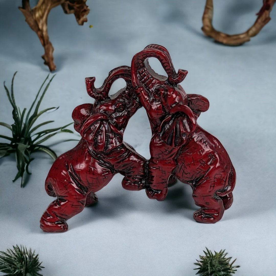 Vintage Elephant Figurine 1970s Resin Elephants Hand Carved Trunks up ...