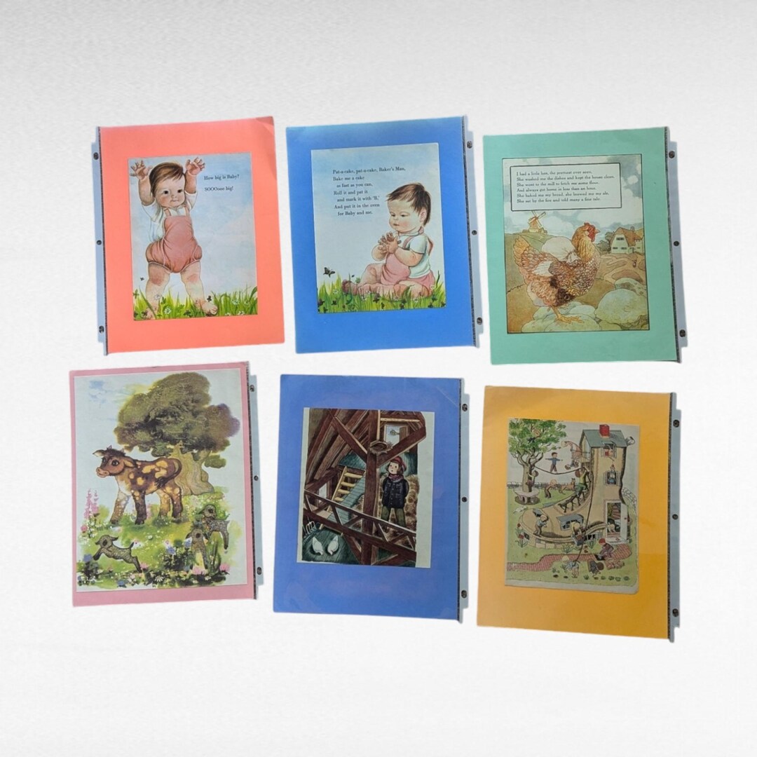 Vintage Nursery Rhyme Wall Decor, Set of 6 Double-sided Pages, Children ...