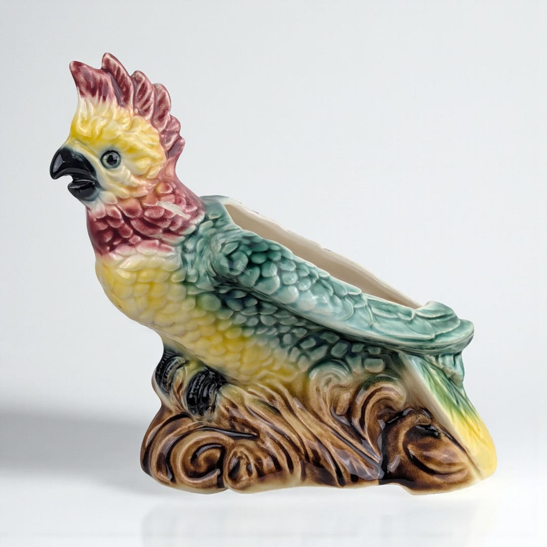 Vintage Mid Century Parrot Planter: Ceramic Cockatoo Indoor Flower Pot ...