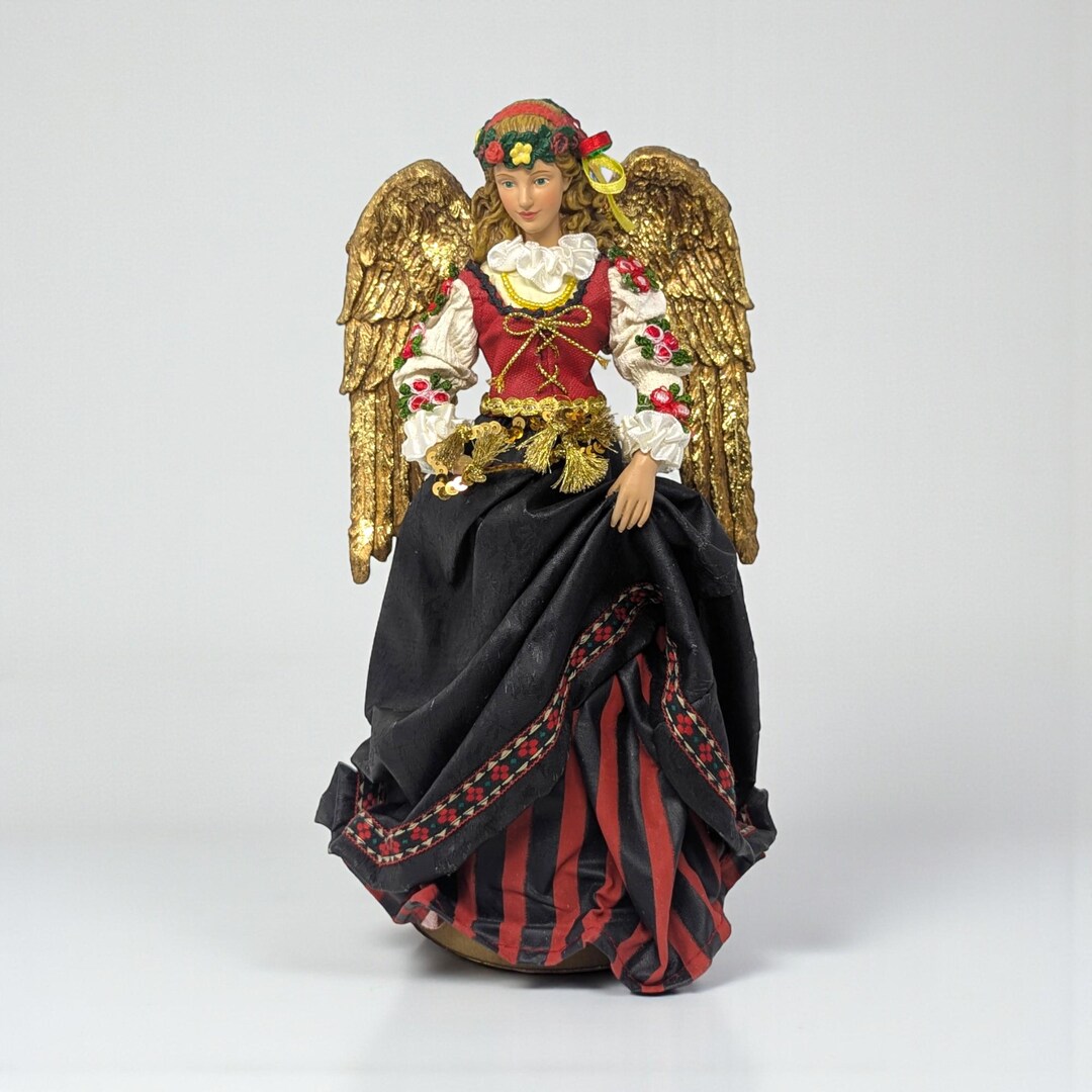 Vintage Folklore Angel Christmas Tree Topper: Gold Wing Peasant Dress ...