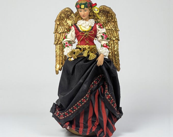 Vintage Folklore Angel Christmas Tree Topper: Gold Wing Peasant Dress ...