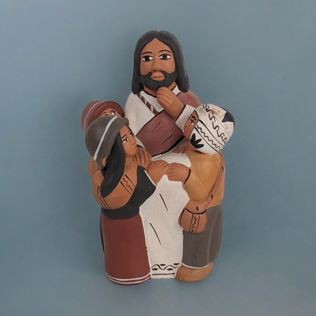 Peru Clay Art Jesus With Children Figurine - Etsy