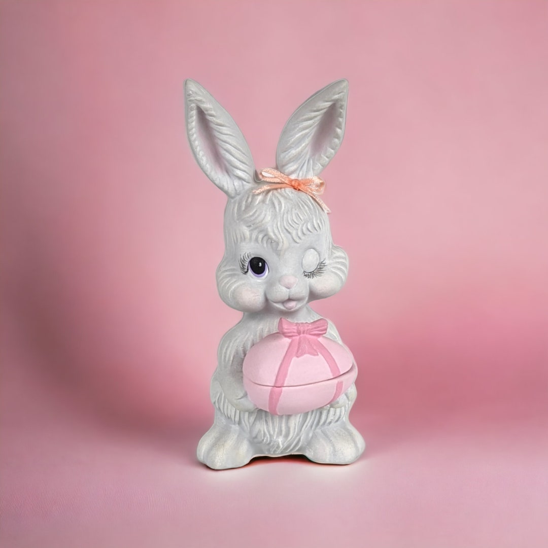 Vintage Ceramic Winking Bunny Figurine Trinket Box - Etsy