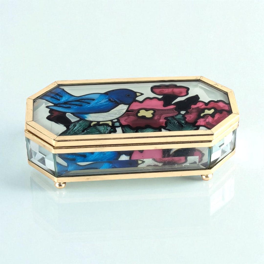 Vintage Joan Baker Designs Jewelry Box, Hand Painted Glass Trinket Box ...