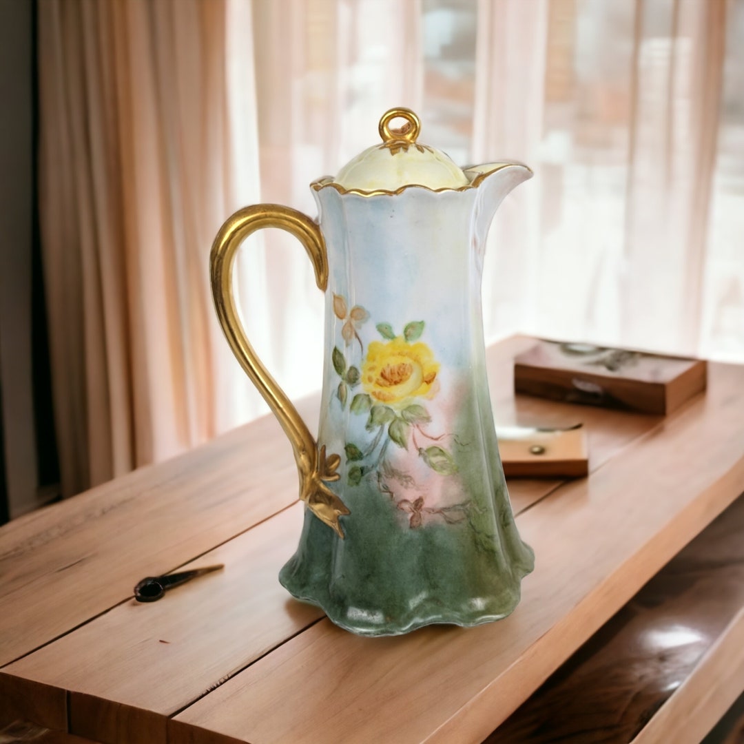 Vintage Ceramic Floral Chocolate Pot With Lid - Etsy