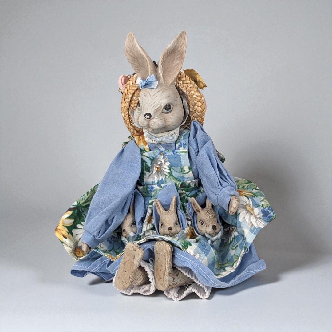 Vintage Ceramic and Cloth Mother Rabbit: 3 Baby Bunnies - Etsy