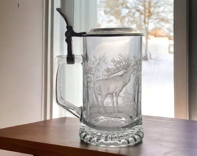 ALWE German Clear Glass Beer Stein With Deer - Etsy