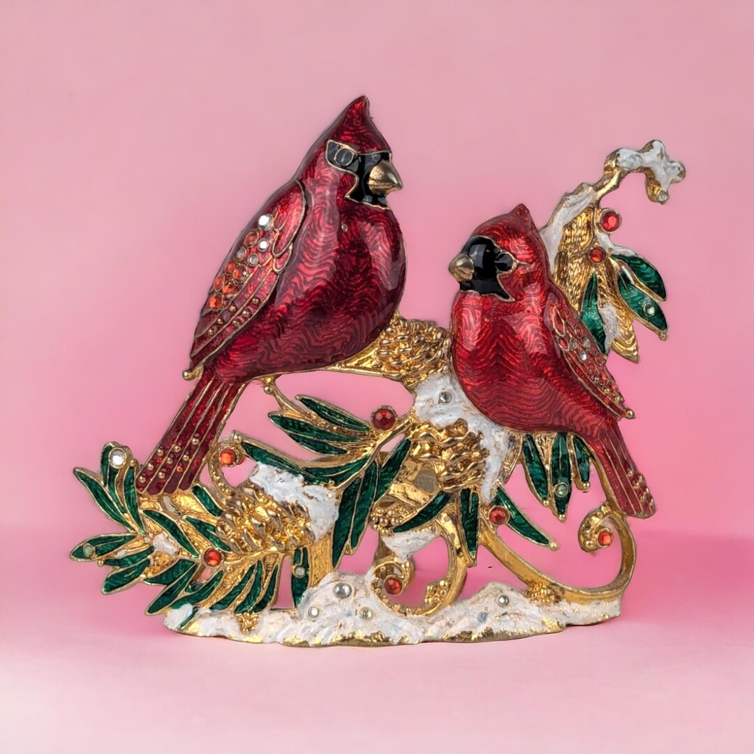 Vintage Enamel Metal Candle Holder With Cardinals Christmas Decor Red ...