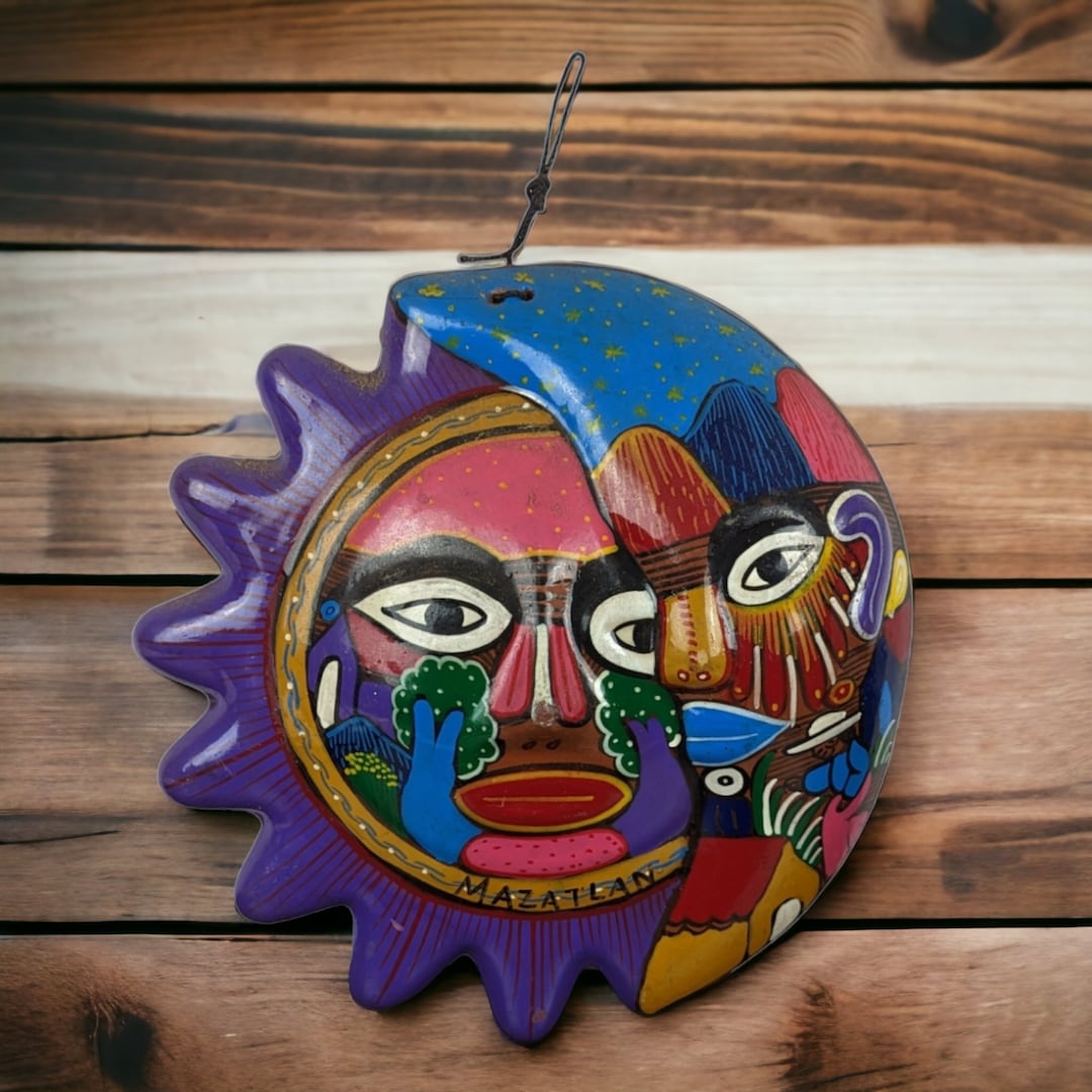 Mexican Folk Art Sun and Moon Terracotta Wall Decor - Etsy