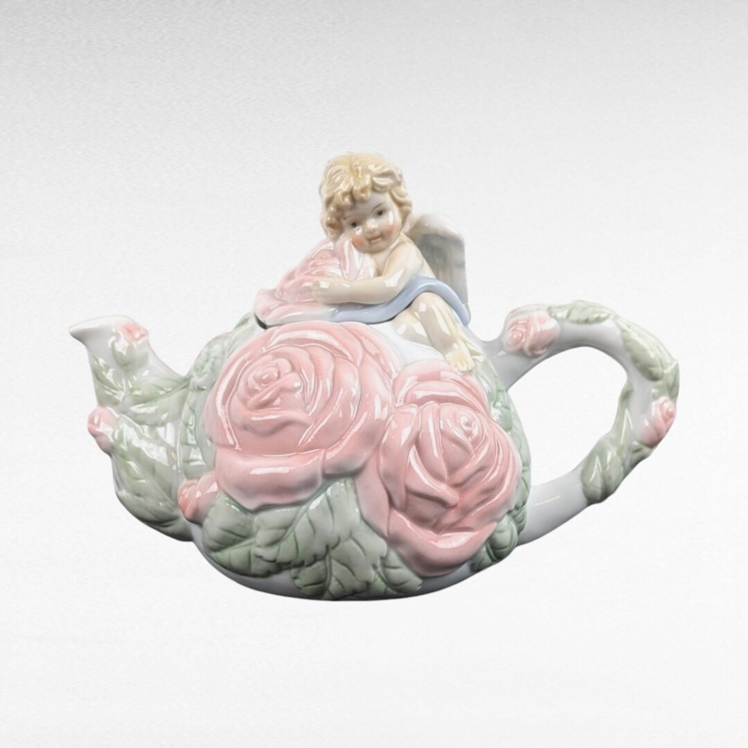 Vintage Avon Cherub Teapot Porcelain Rose Teapot Angel Teapot ...