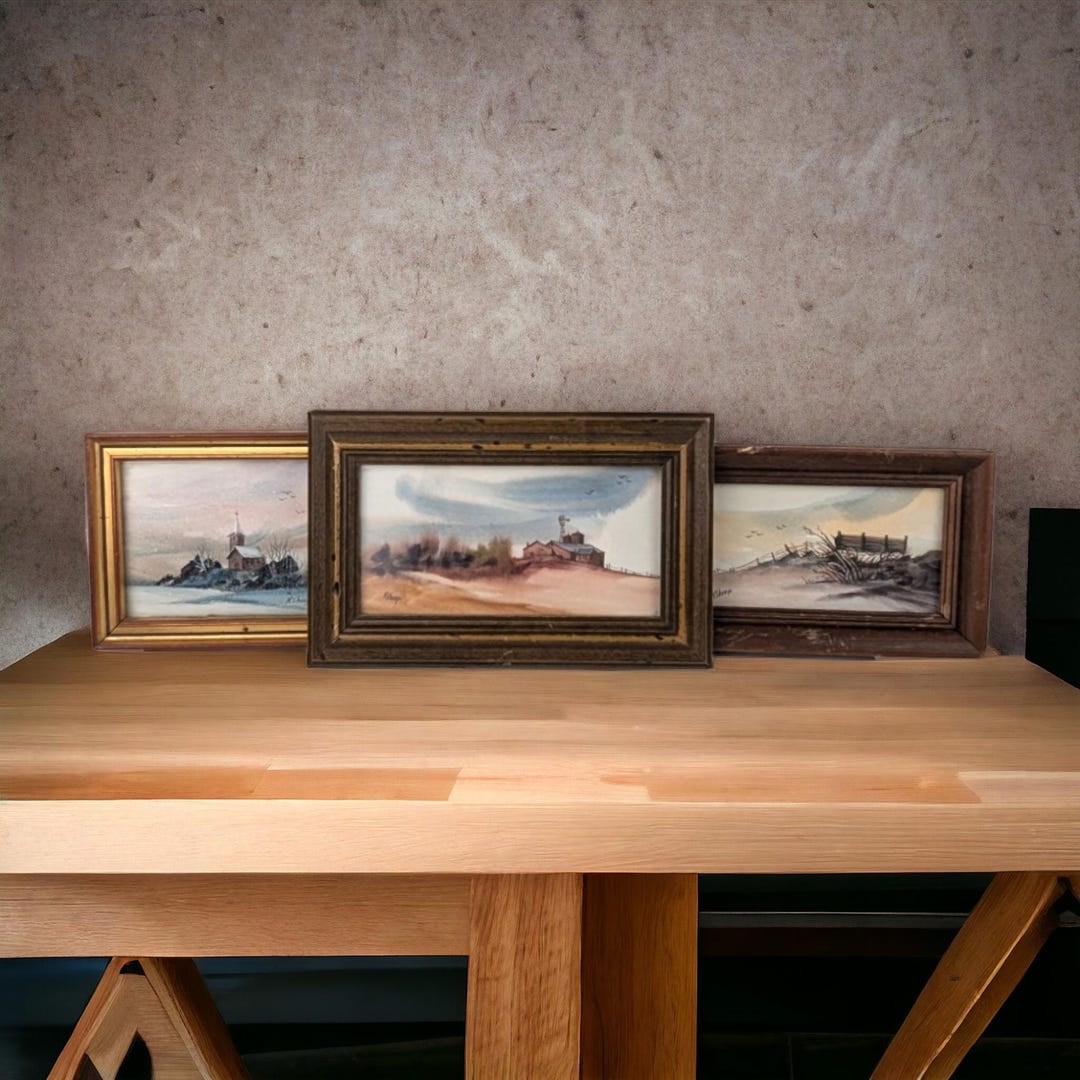 Set of 3 Vintage Kit Shoop Miniature Watercolors Framed Landscapes ...