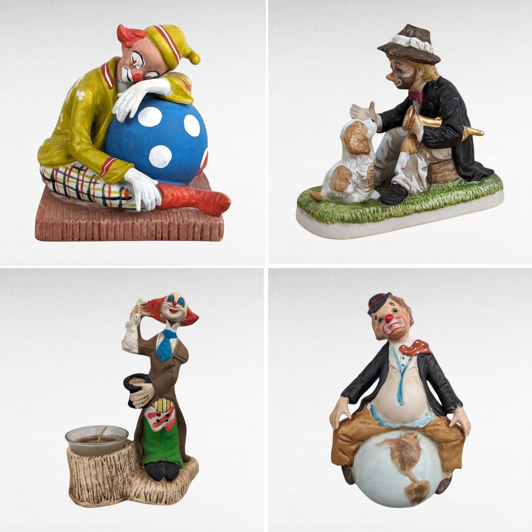 Vintage Clown Figurines Lot, Toscany, Melody in Motion, Bisque Clown ...