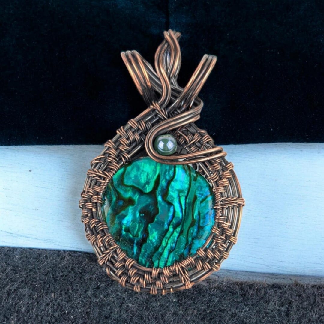 Handcrafted Copper Wire Wrapped Green Resin Pendant One-of-a-kind ...