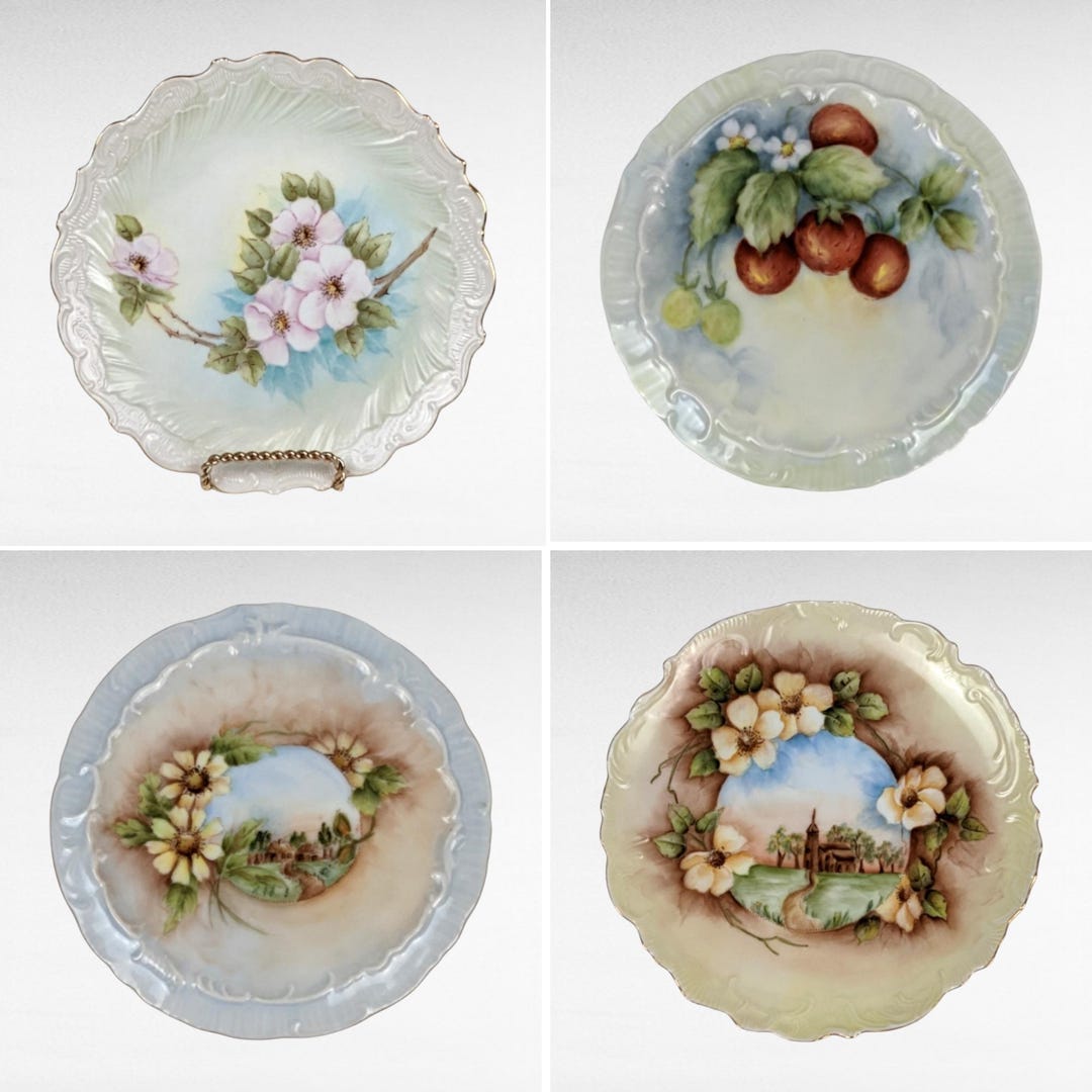 Susan Johnson Plates, Set of 4, Hand Painted, Vintage 1971, Floral ...
