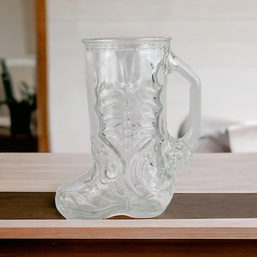 Vintage Clear Glass Boot Stein Beer Stein Glassware Barware Collectible ...