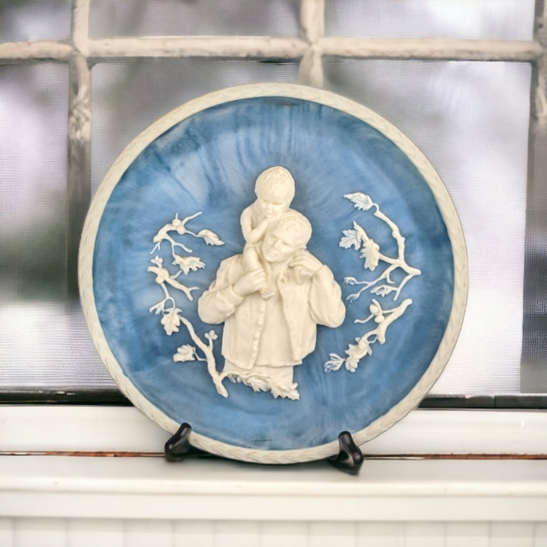 Vintage Incolay daddy and I Blue Stone Plate 10 Poem 3827 Father's Day ...
