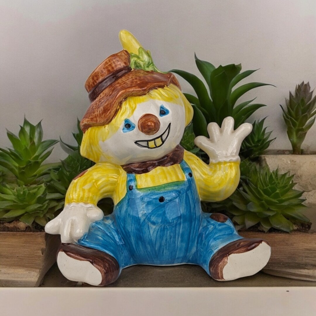 Vintage Ceramic Hand Painted Scarecrow Bank - Etsy