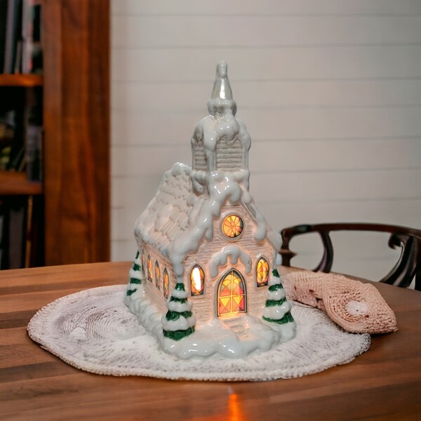 Lighted Ceramic Church - Etsy