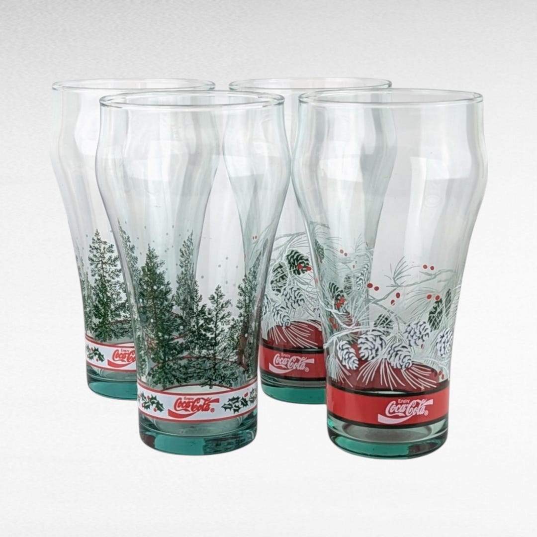 Set of 4 Coca-cola Christmas Glasses - Pine Cone and Tree Design ...