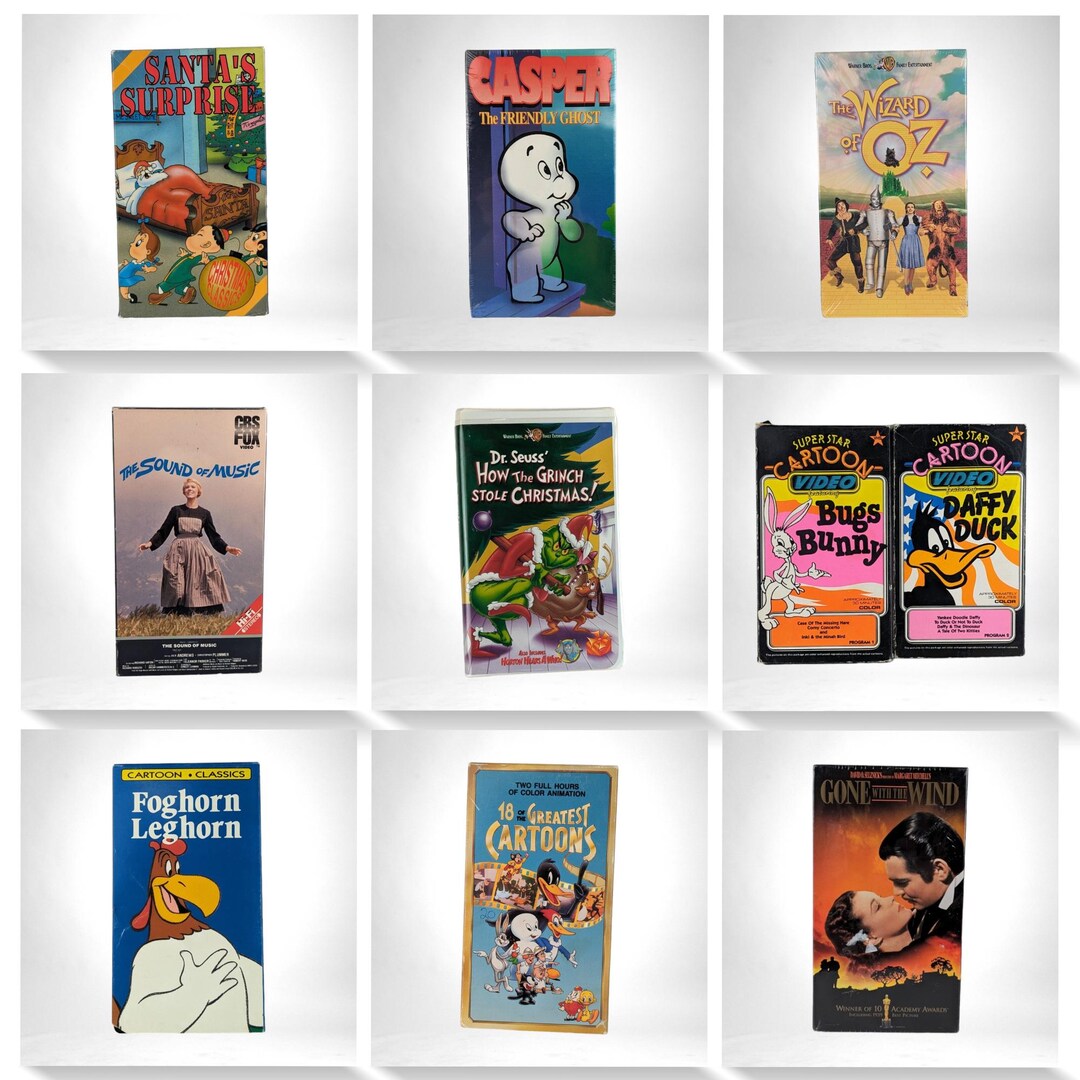 Vintage VHS Tapes Wizard of Oz, Grinch, Sound of Music, Bugs Bunny ...