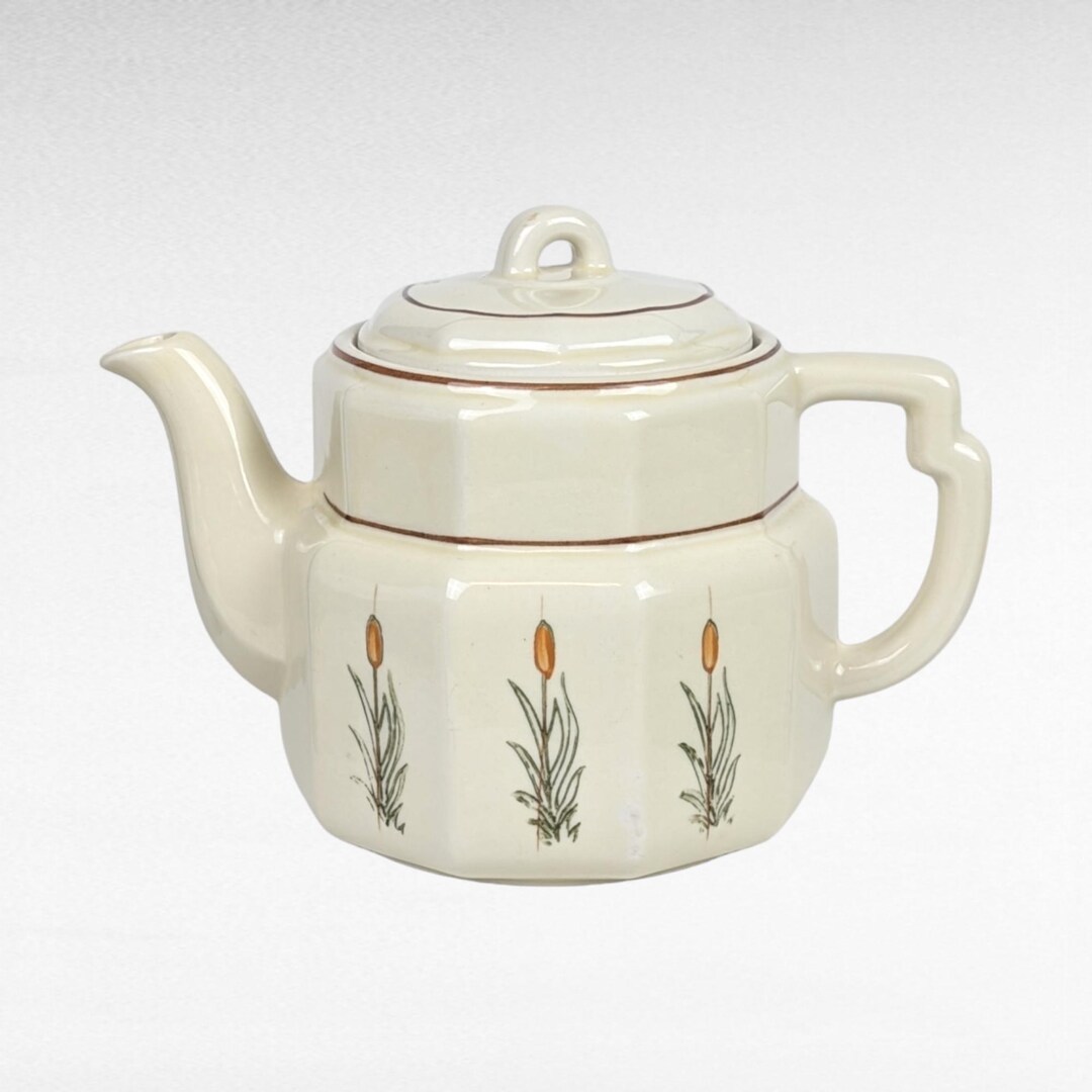 Vintage Porcelier Teapot | Wheat Pattern | Cream Ceramic Teapot With ...