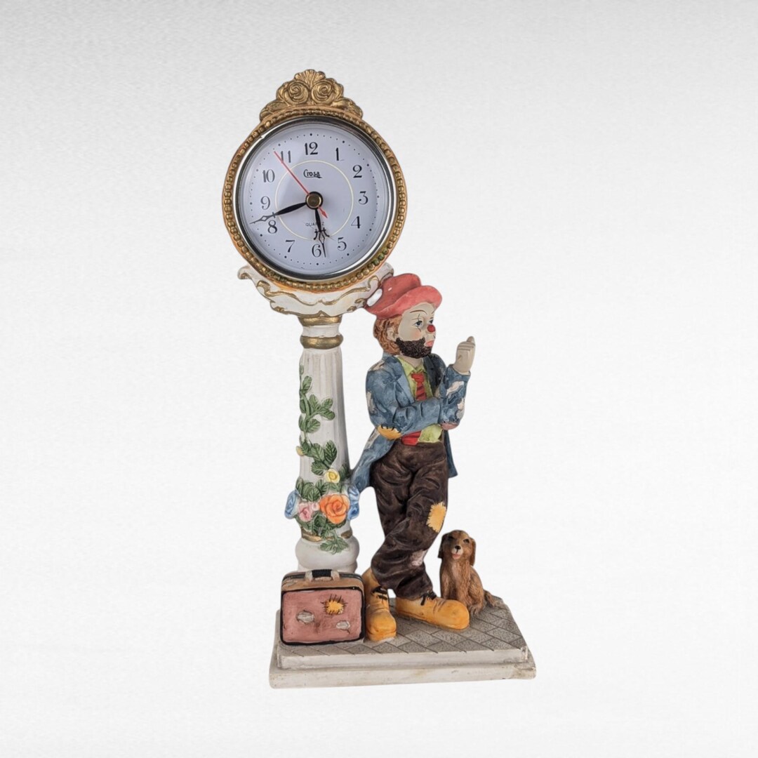 Vintage Crosa Quartz Clock, Hobo and Dog Figurine, Table Clock ...