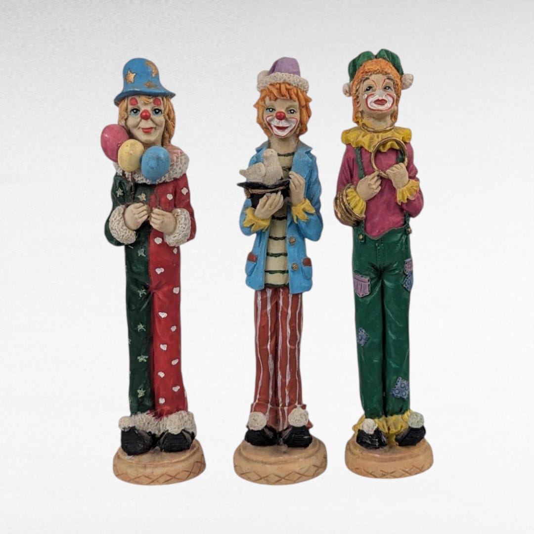 Vintage Resin Clown Figurines, Set of 3, 5.75 Inch Height, Whimsical ...