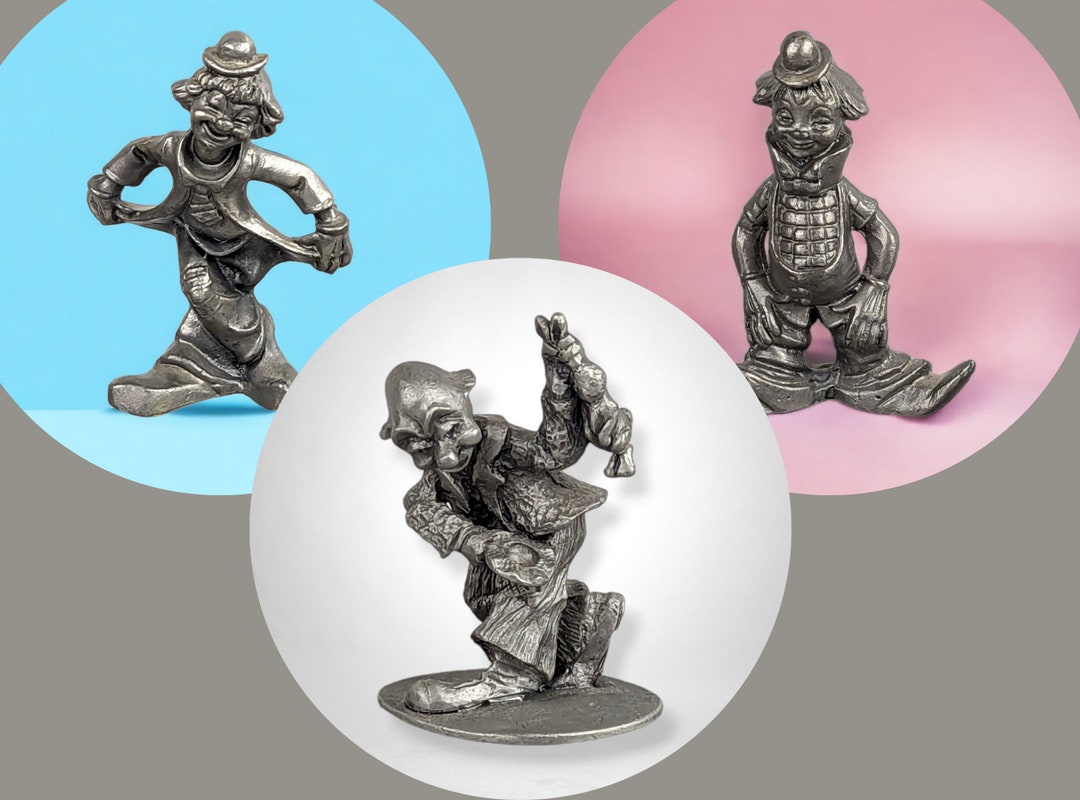 Vintage Pewter Clown Figurines 2.5 Tall Circus Collectibles Curtsy ...