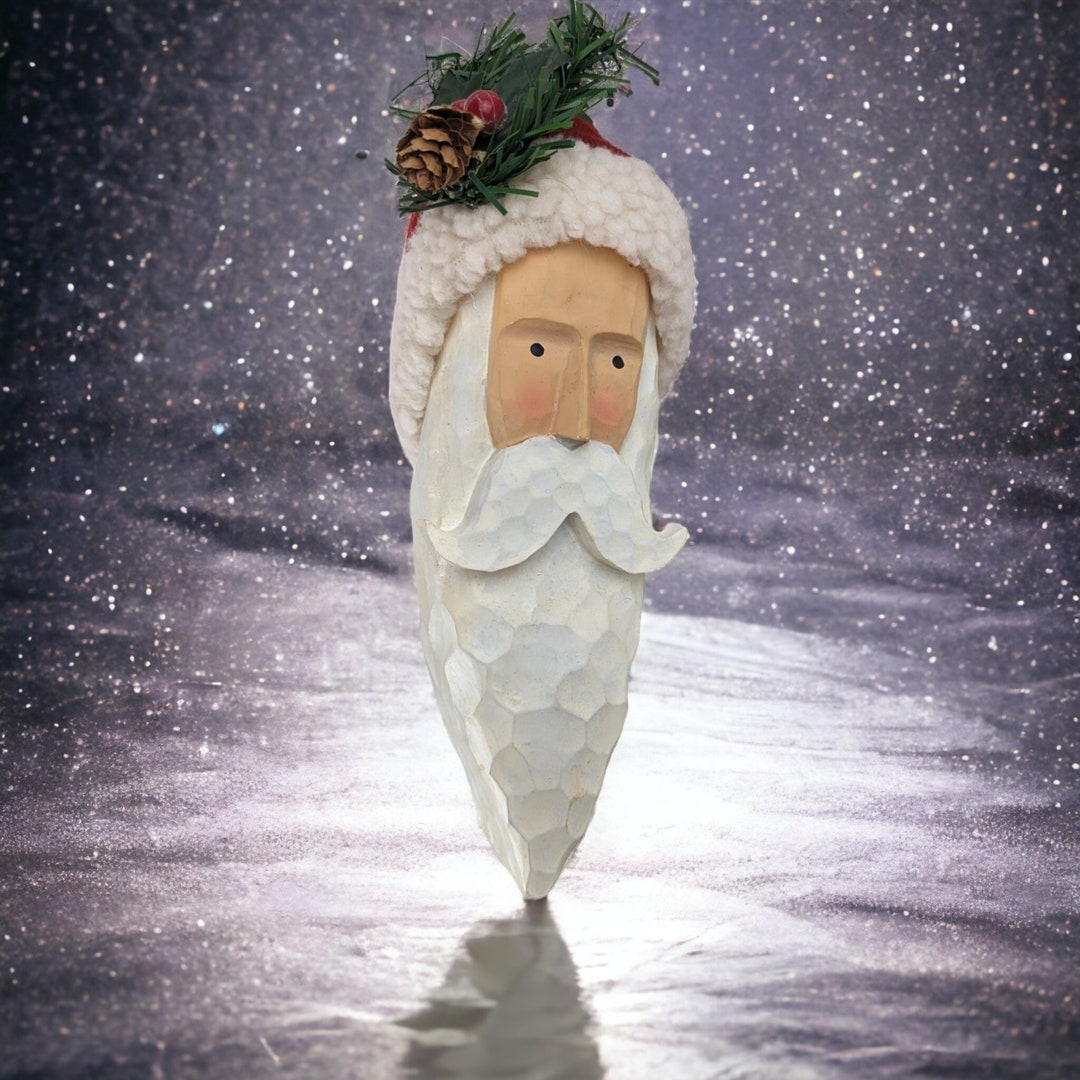 Vintage Santa Head Wall Hanging Wood Carved Look Resin Santa Decoration ...