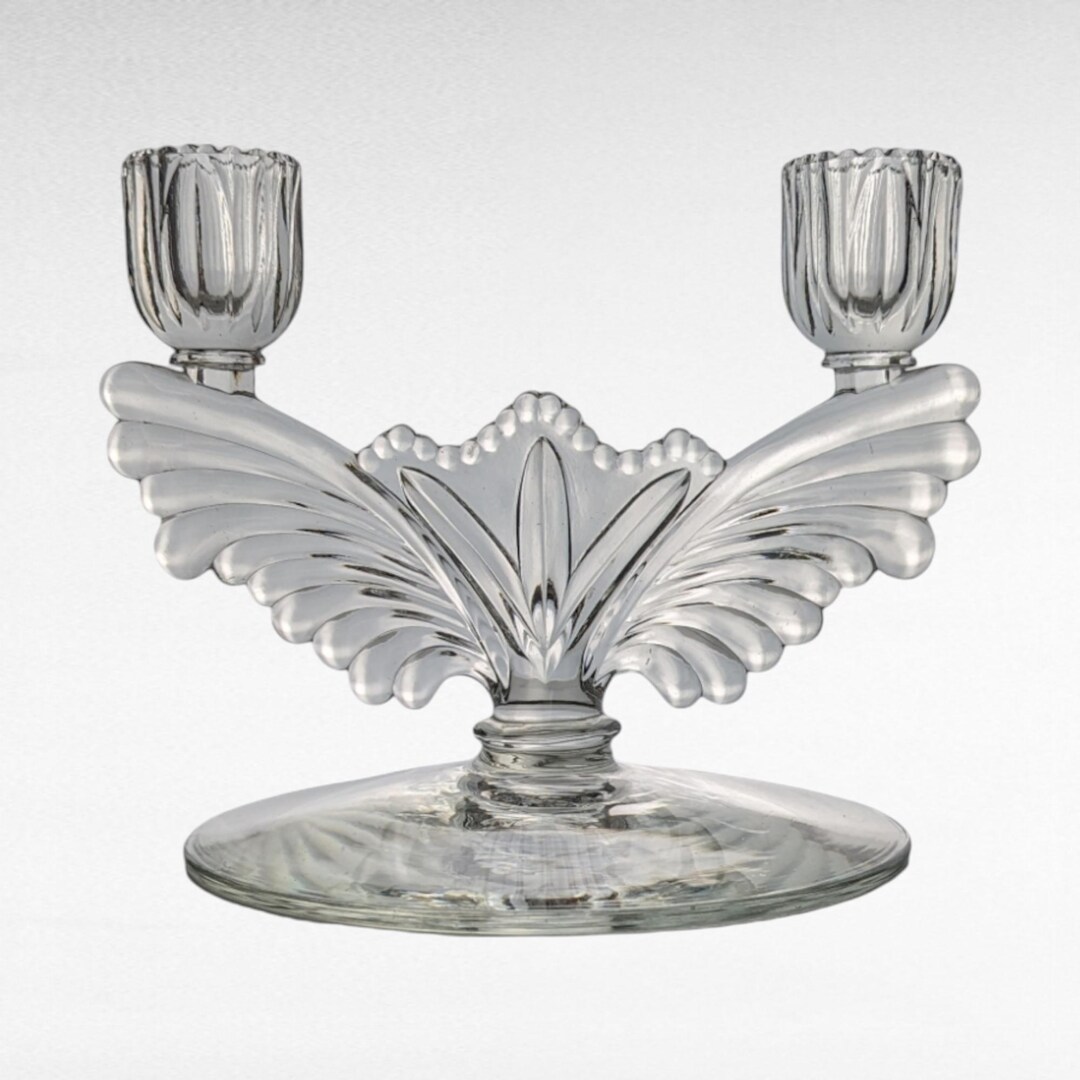 Vintage Tiffin Franciscan Double Light Candlestick, Clear Glass, 5.75 ...