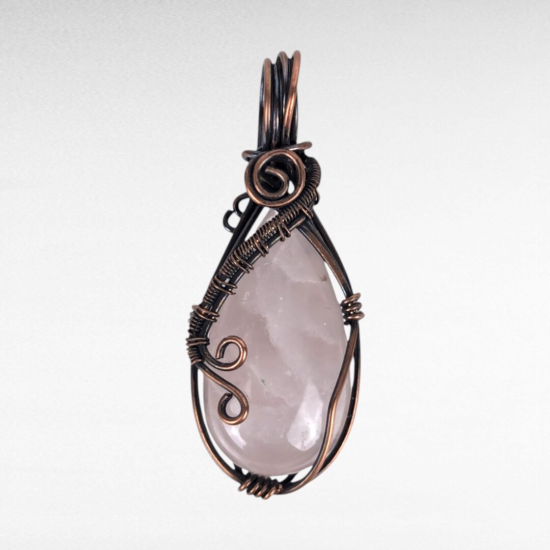 Rose Quartz Pendant Copper Wire Wrapped Healing Crystal Jewelry Gift ...
