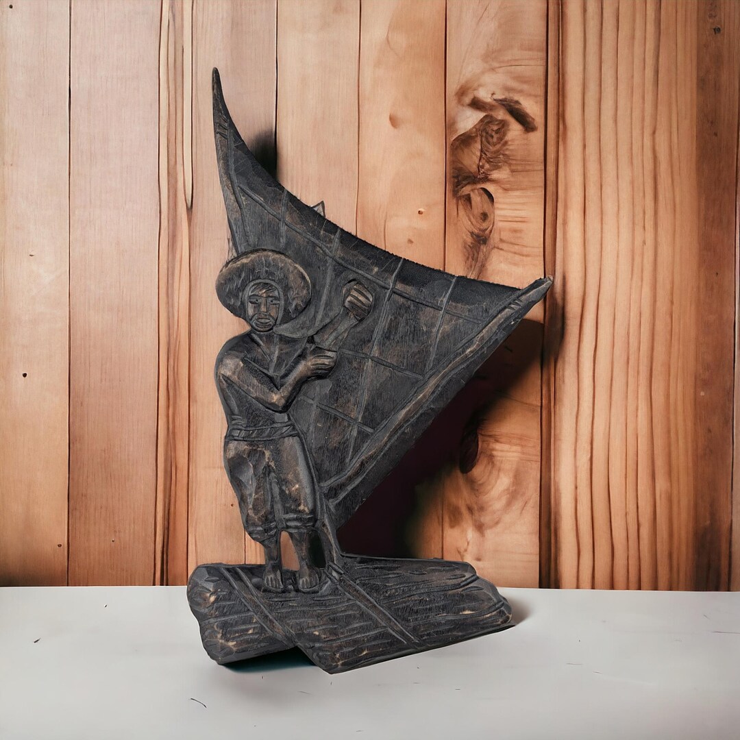 Vintage Carved Wood Man on Sailboat Wall Hanging, Nautical Decor ...