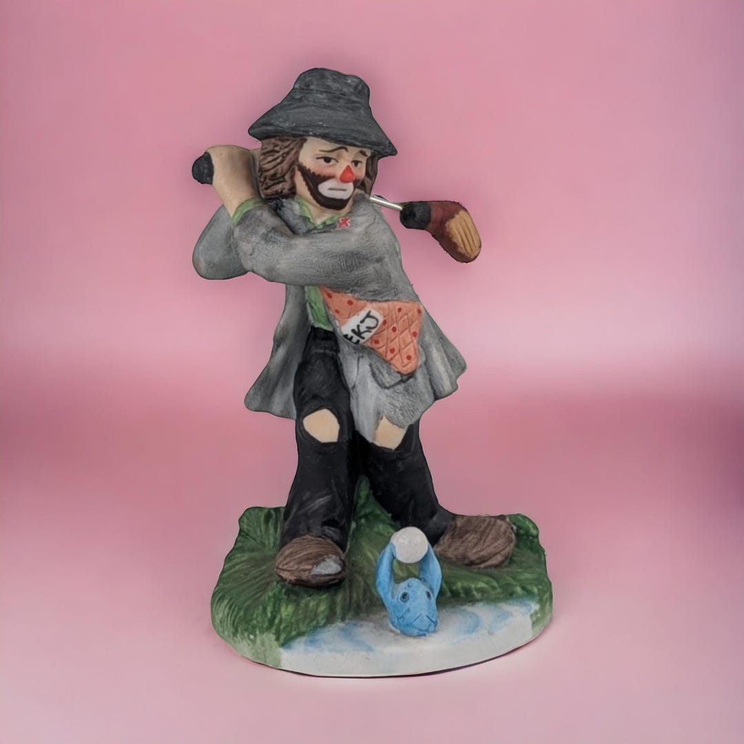 Vintage Emmett Kelly Jr. Hobo Clown Golfer Figurine, Flambro Clown With ...