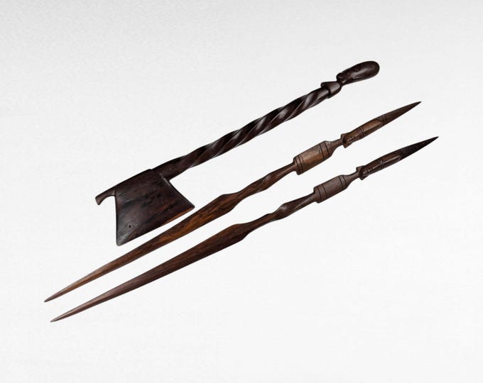 Hand Carved Wooden Sword and Axe Decorations, Tribal Art, Wall Decor ...