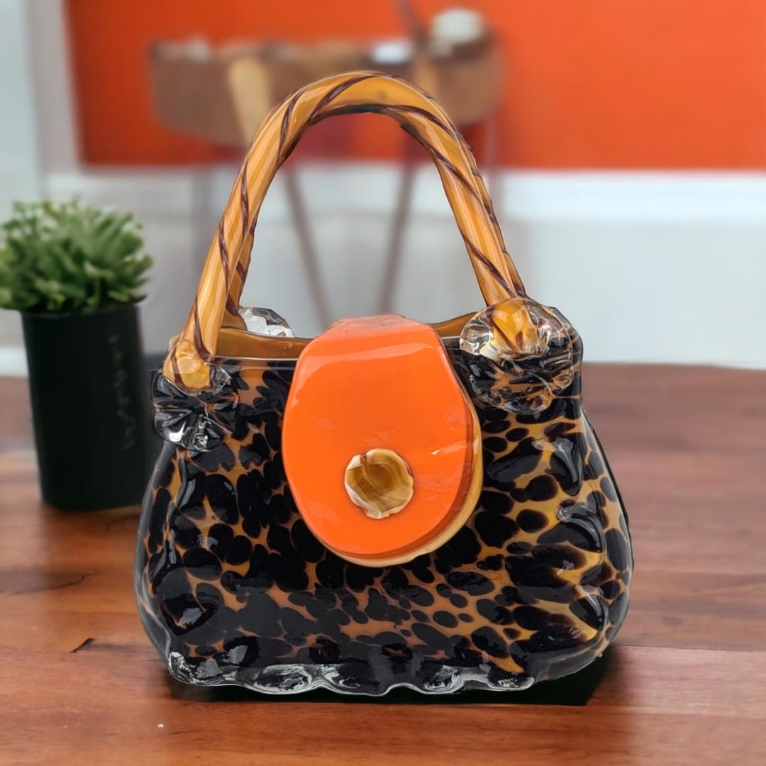 Vintage Art Glass Purse With Orange Strap | Handblown Glass Sculpture ...