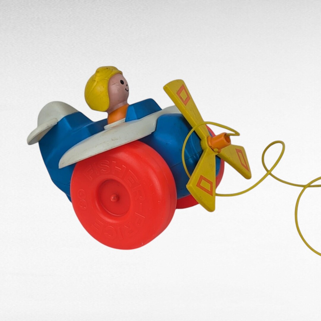 Vintage 1980s Fisher Price Pull Toy Airplane With Pilot - Blue and ...