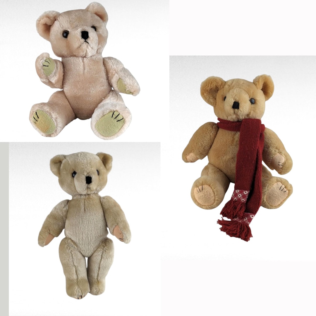 Vintage Teddy Bear Lot, Posable Tan Bears, Jointed Plush Toys, 10"-13 ...