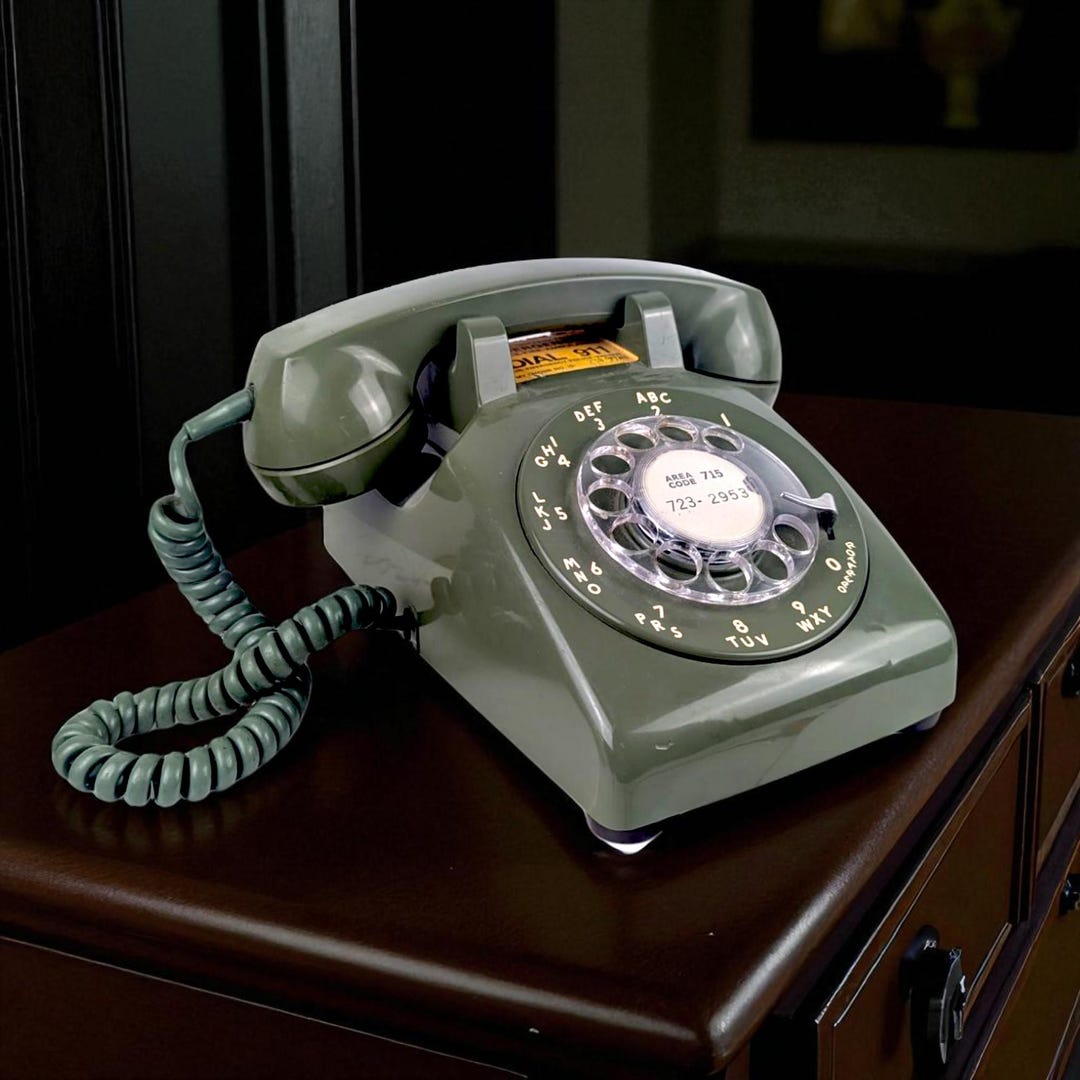 Vintage 1970s Olive Green Rotary Desk Phone: Mid Century Decor Prop ...