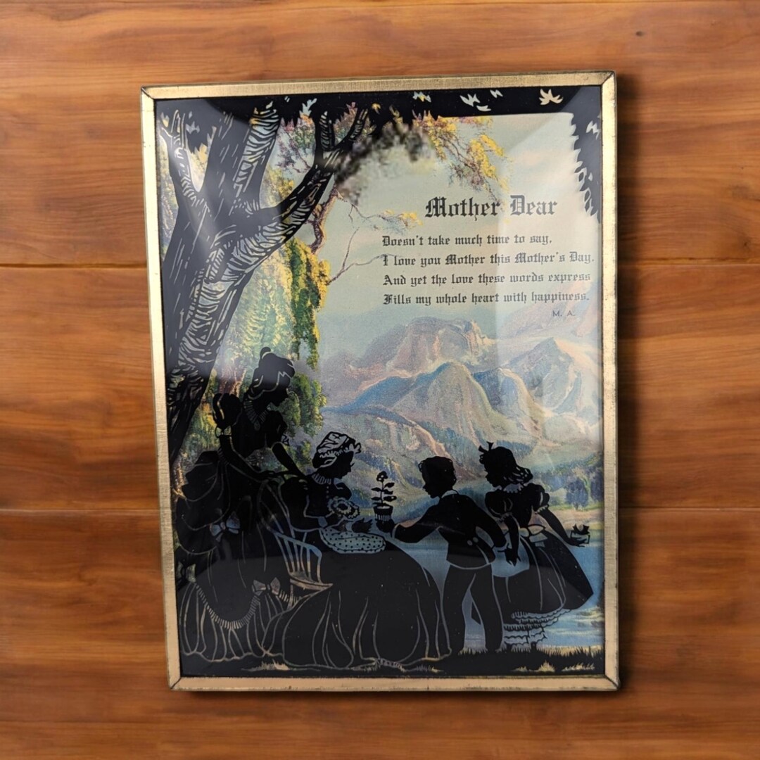 Vintage Silhouette Mother Dear Poem Wall Hanging Bubble Glass ...