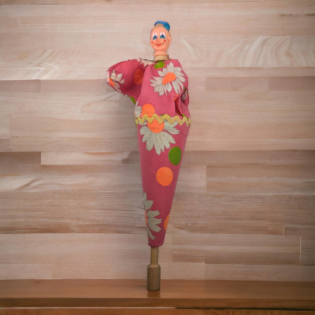 Vintage Pop up Clown Toy Retro Fabric Puppet With Daisy Pattern ...