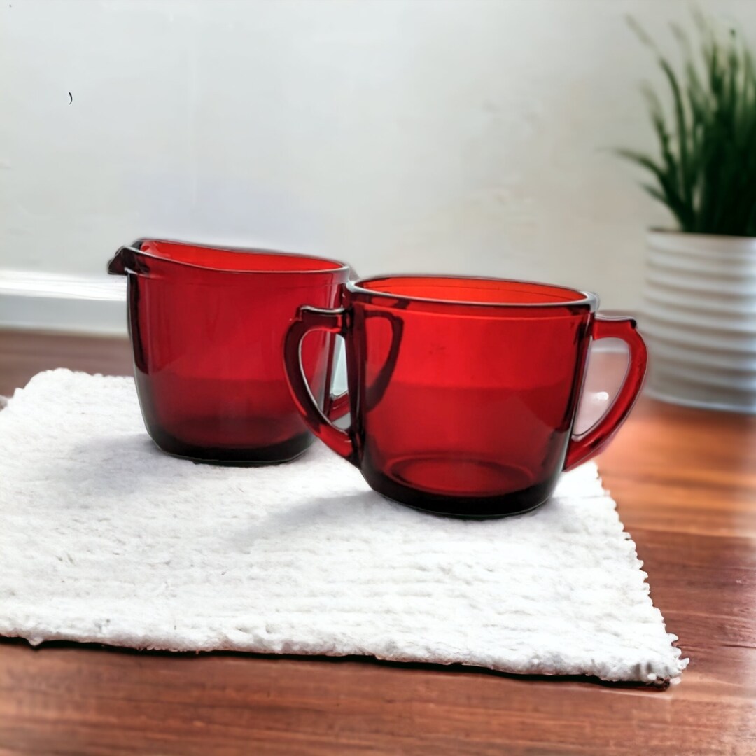 Vintage Anchor Hocking Royal Ruby Red Cream and Sugar Set Elegant ...