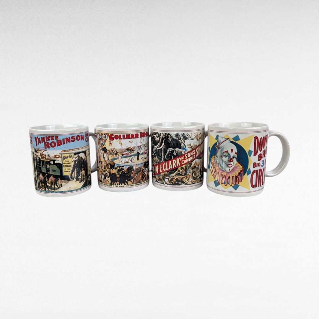 Vintage Flambro Ceramic Circus Poster Mugs, Set of 4 Collectible Circus ...