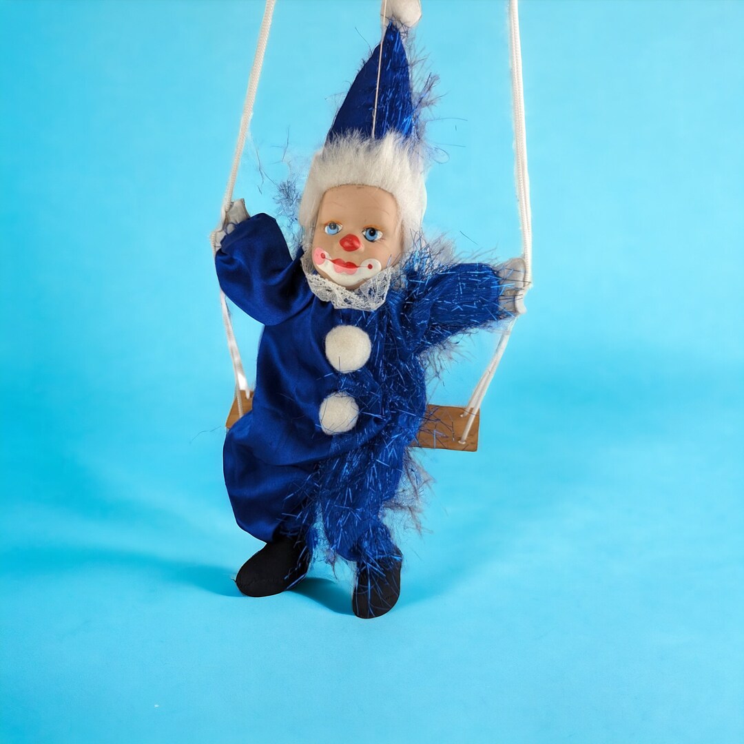 Vintage Ceramic Blue Clown on Swing - Etsy