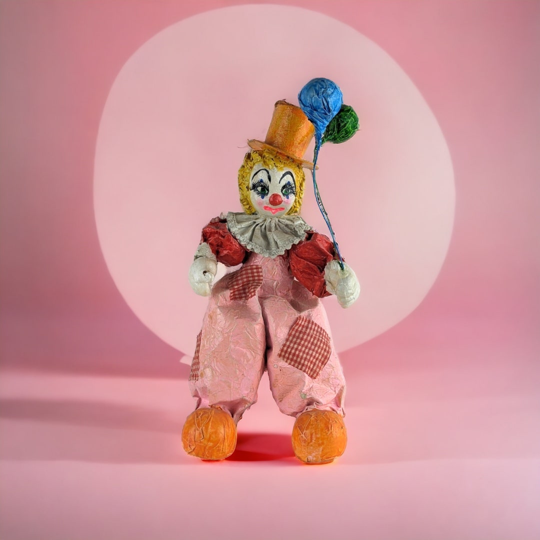 Vintage Paper Mache Clown With Balloons 10 Tall Unique Collectible ...