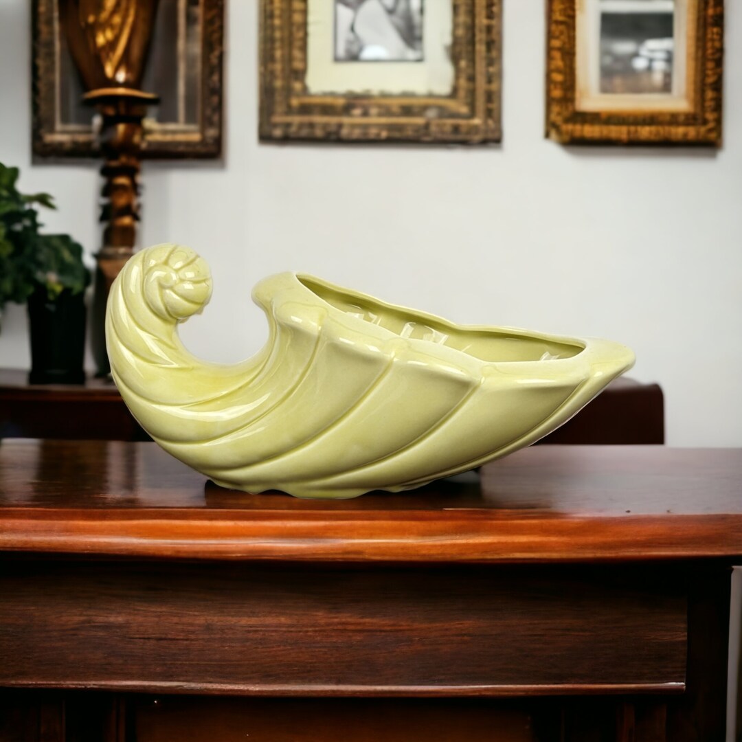 Vintage Yellow Cornucopia Planter Ceramic Horn of Plenty Mid-century ...