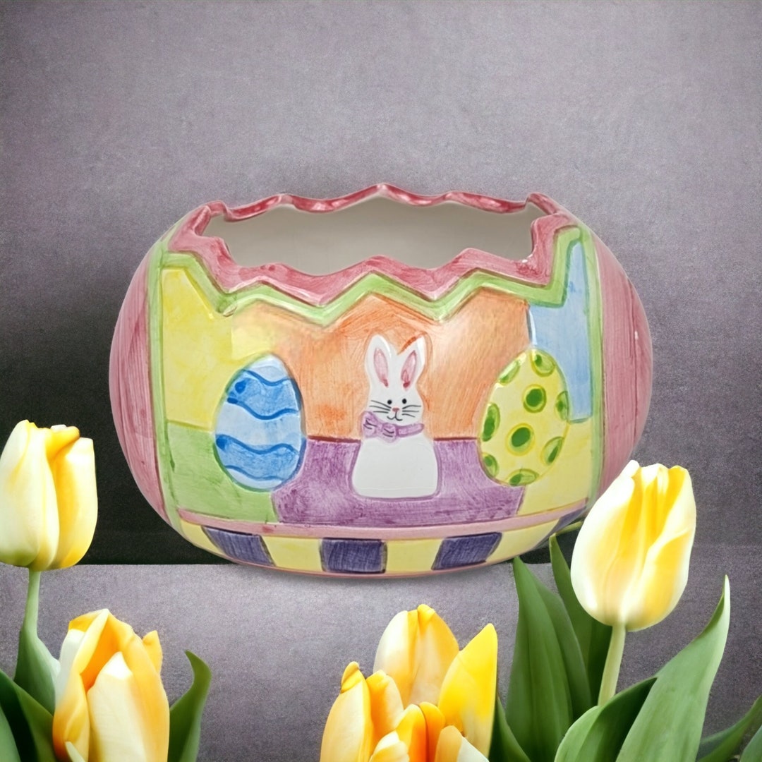 1998 GAC Colorful Ceramic Easter Egg Trinket Bowl/planter - Etsy