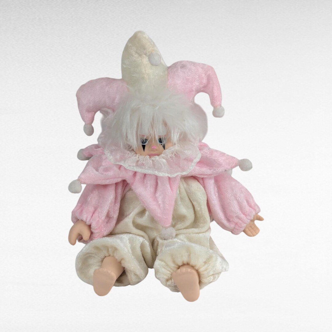 Vintage Porcelain Jester Doll, Pink White Clown Baby, Collectible ...