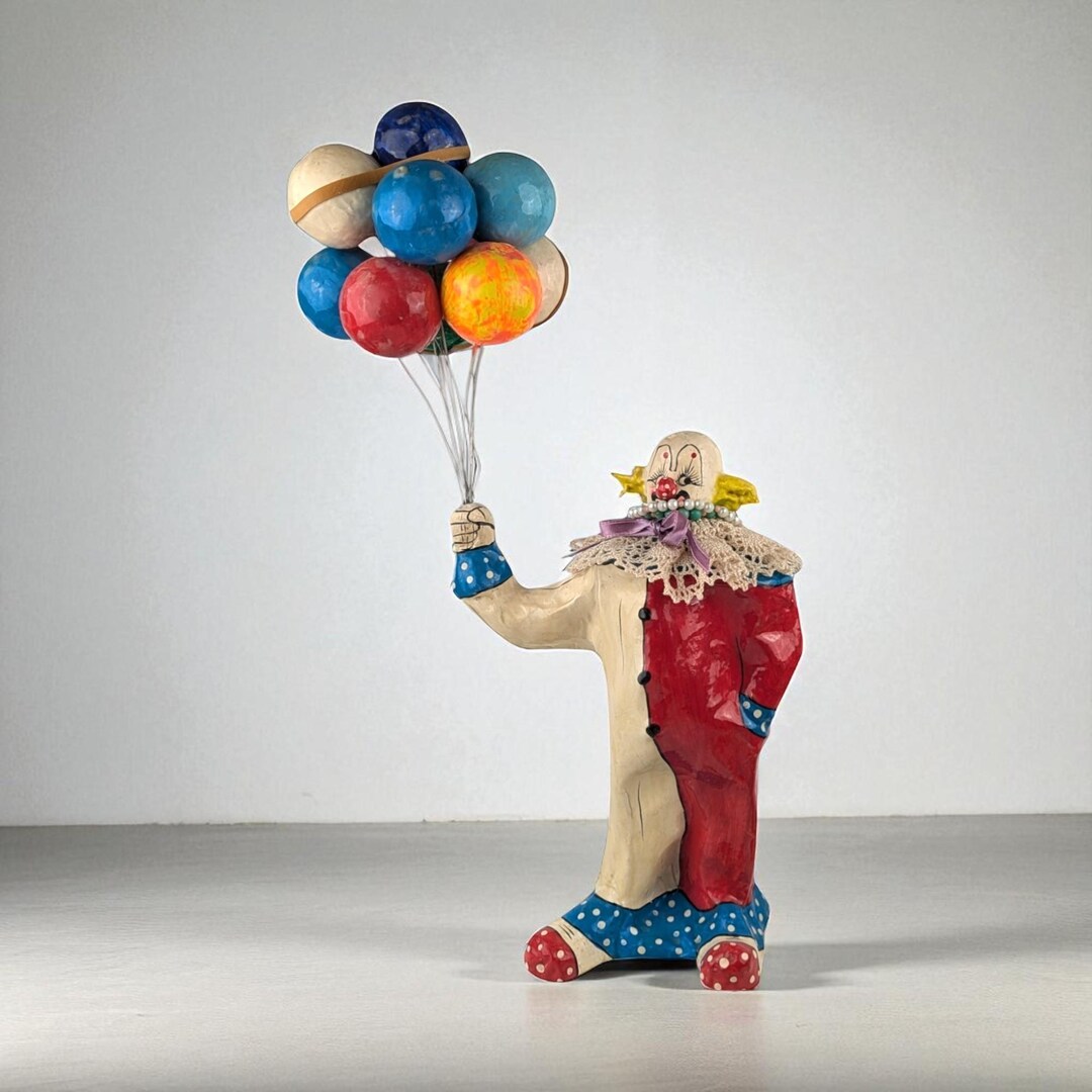 Vintage Paper Mache Clown Figure With Balloons, 16" Tall, Whimsical ...