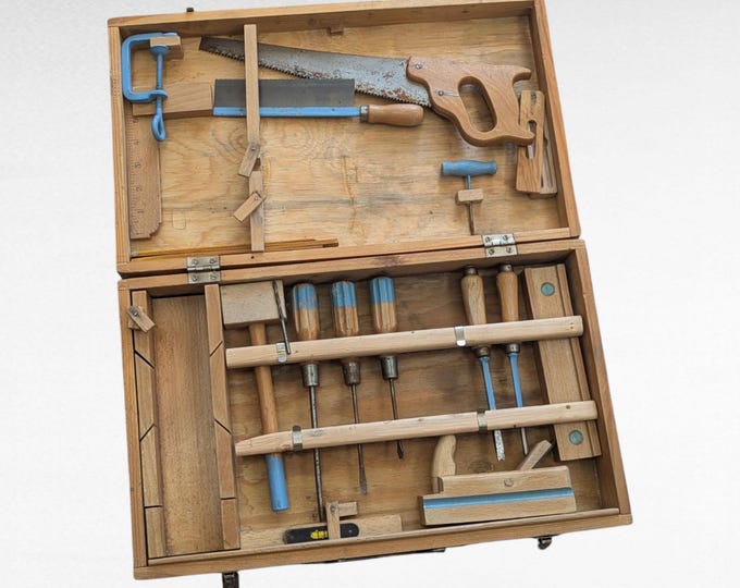 Vintage Handy Andy Tool Chest, Wooden Toy Tool Box, Kids Carpentry Set ...