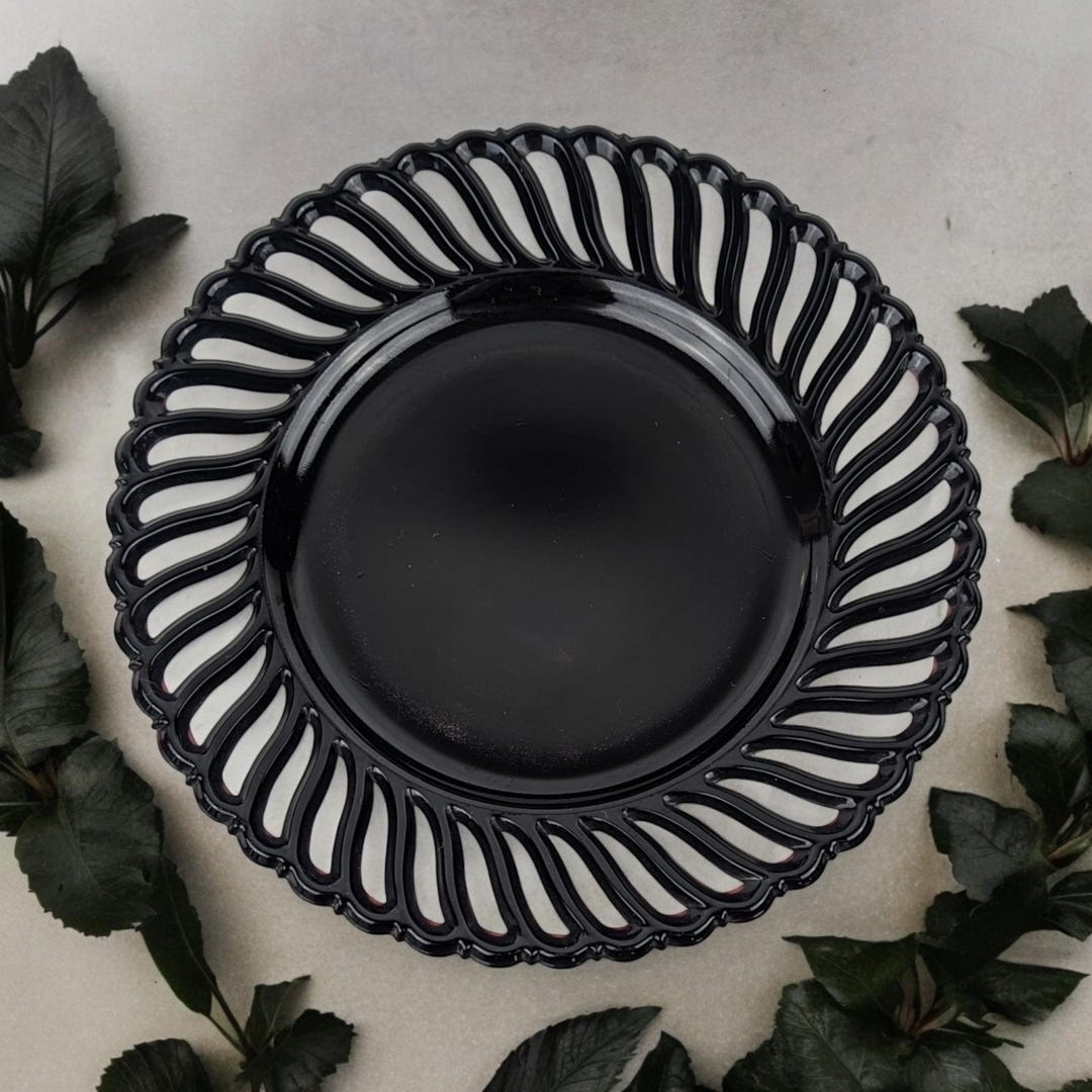 Vintage Reticulated Black Amethyst Glass Plate, Serving Plate, Elegant ...